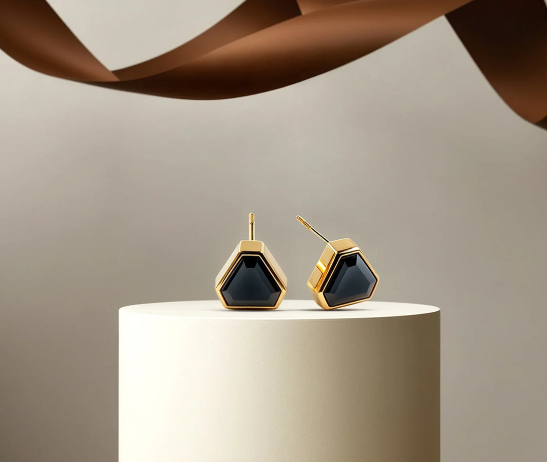 Facet Edge Stud in Midnight Onyx – Rarete Jewelry